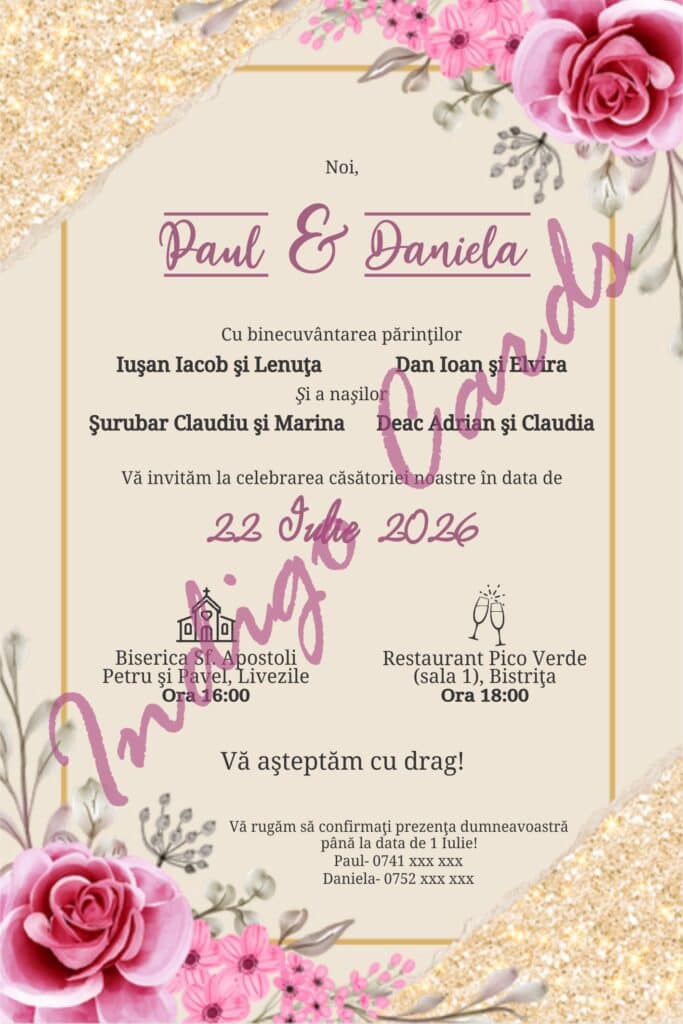 Invitatie De Nunta Digitala cu Flori - cod INDM13 - Indigo