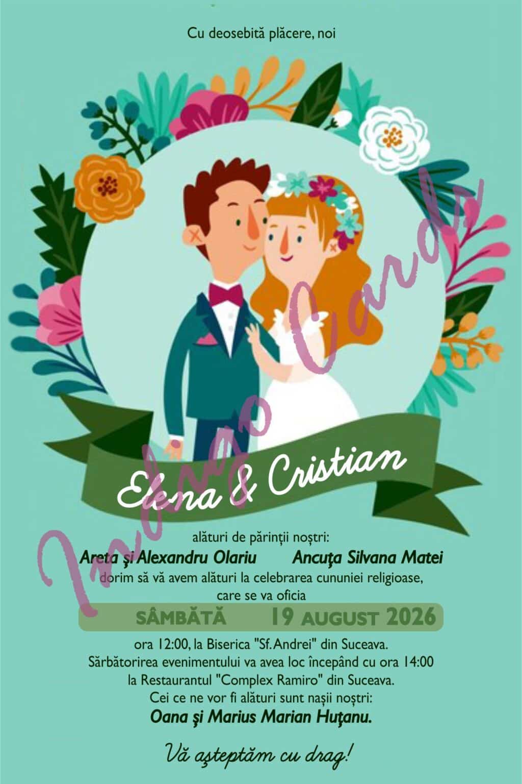 Invitatie De Nunta Digitala cu Miri - cod INDM5 - Indigo