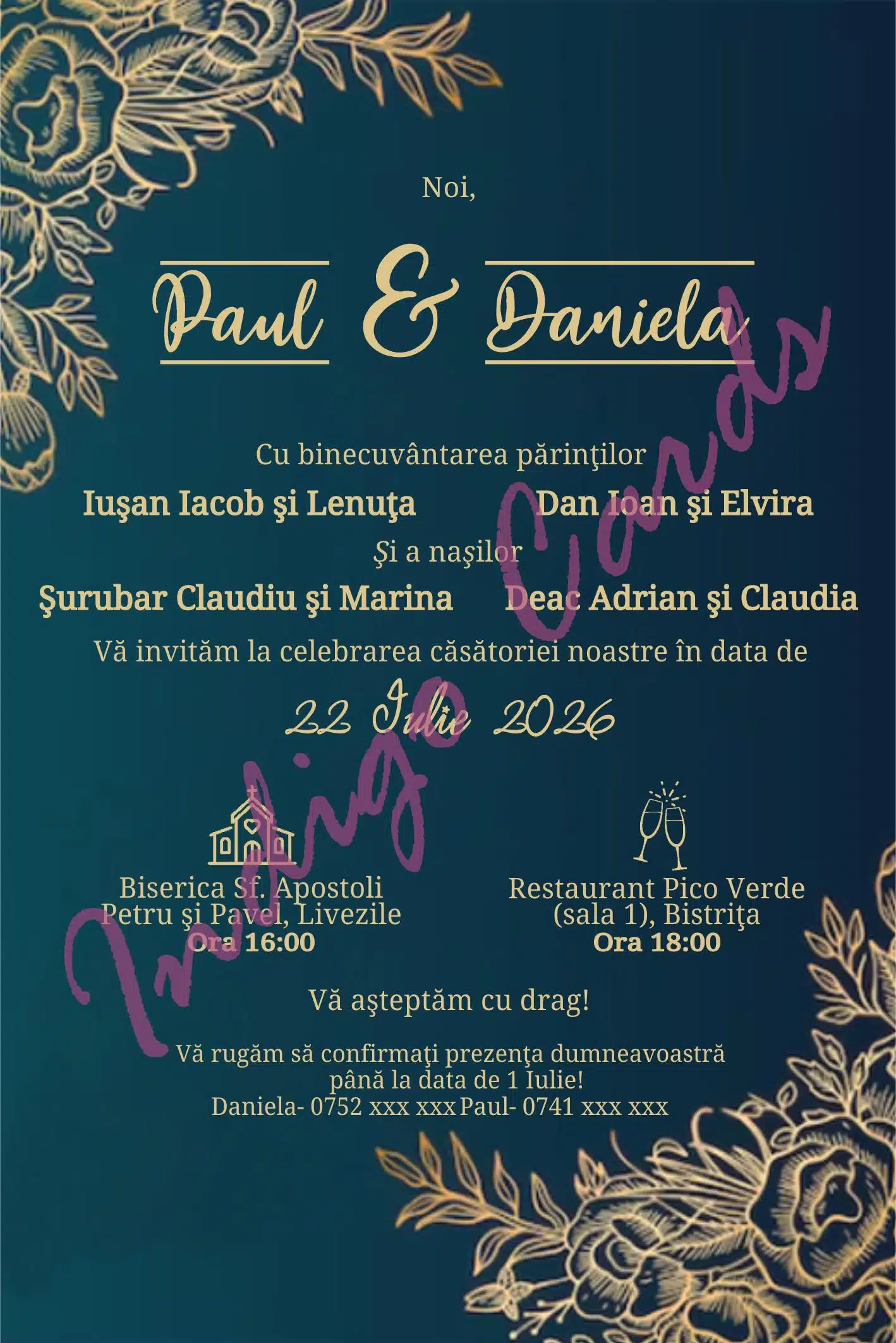 Invitatie De Nunta Digitala Eleganta - cod INDM6 - Indigo